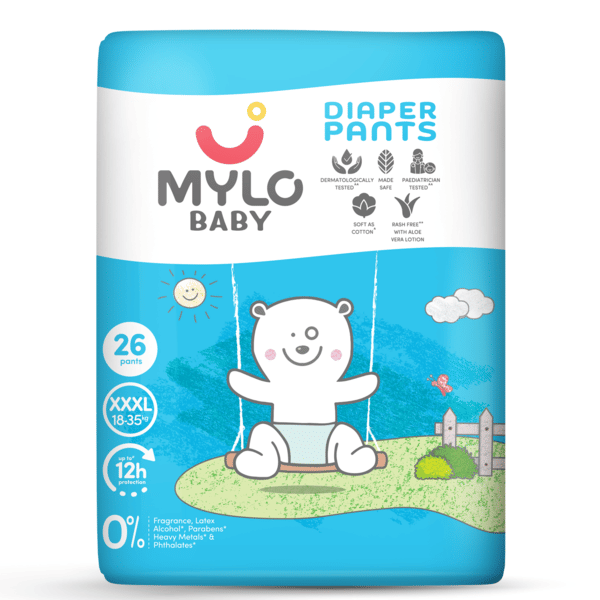 Buy Mylo Baby Diaper Pants (XXXL) Size 18-35 kgs (26 count) Leak Proof ...